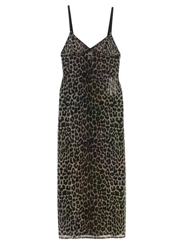 Saint Laurent Leopard-print Midi Dress - Brown