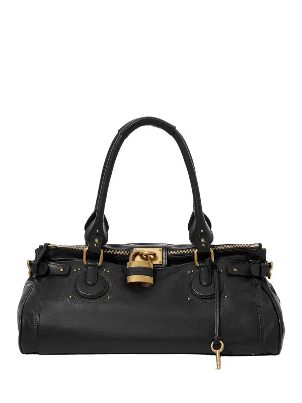 Chloé Xl Paddington Weekender Bag In Grained Leather - Black