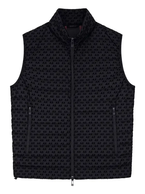 Armani Exchange Down Filled Gilet With Flocked All-over Logo - Black