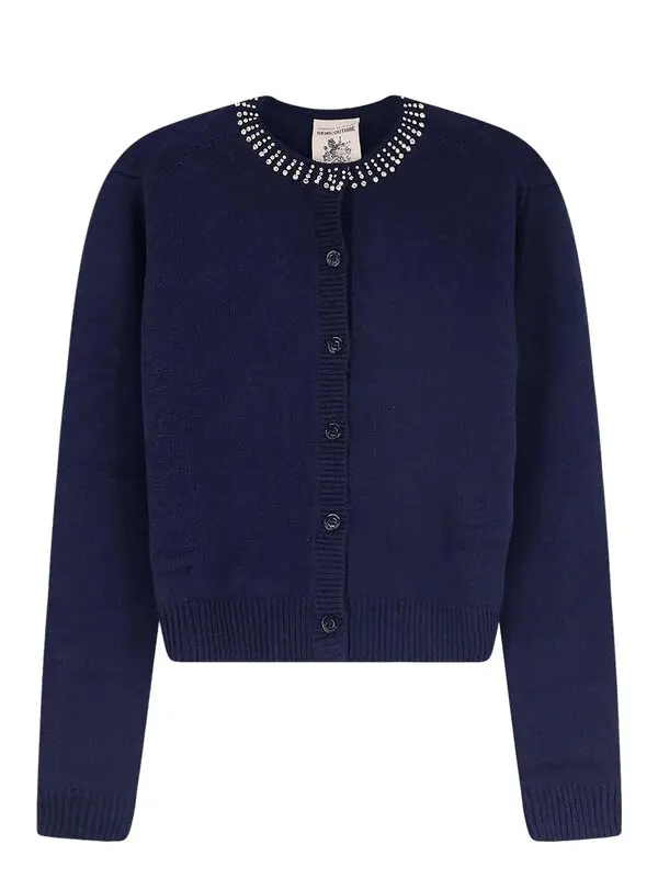 SEMICOUTURE Embellished Wool And Cashmere Cardigan - Blue