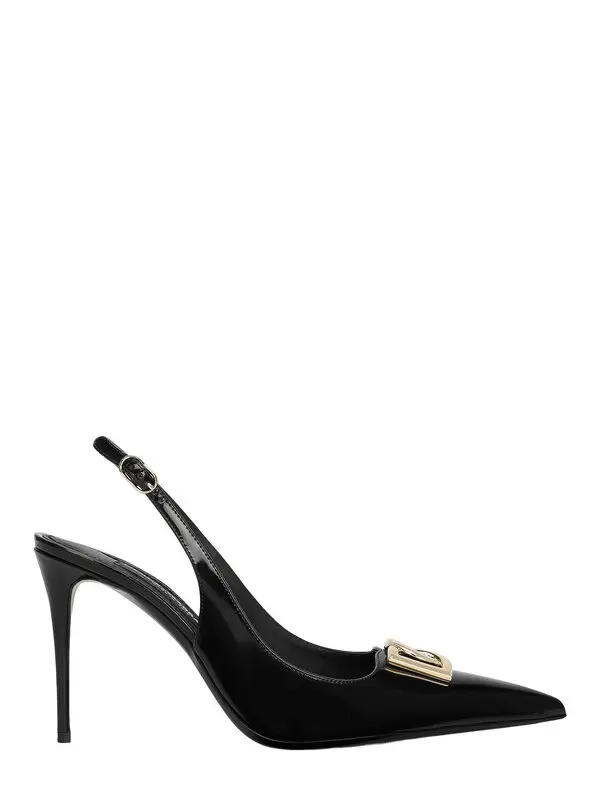 Dolce & Gabbana Polished Calfskin Slingback Pumps With Dg Logo Detail - Black