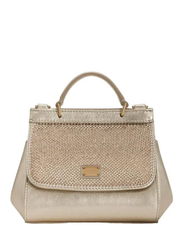 Dolce & Gabbana Sicily Calfskin Handbag With Rhinestones Accessories - Multicolor