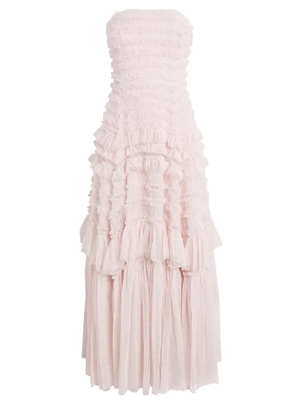 NEEDLE & THREAD Ruffle Strapless Valentine Maxi Dress - Pink