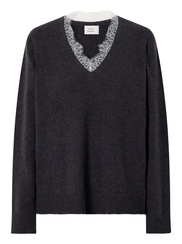 Loulou De Saison Leyla Lace-trimmed Cashmere Sweater - Gray