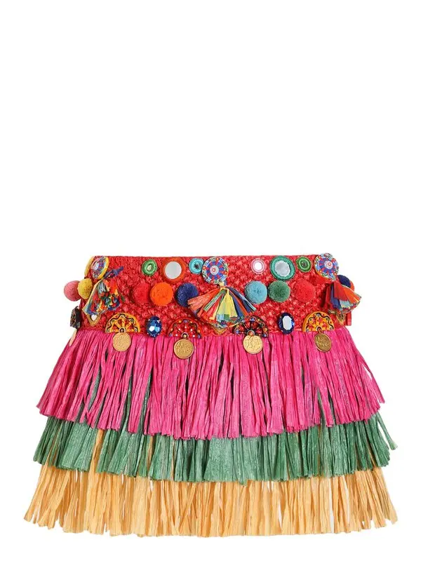Dolce & Gabbana Raffia Miniskirt With Applications Skirts Multi-colored - Multicolor