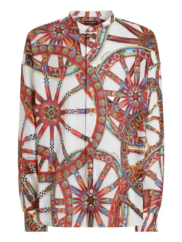 Dolce & Gabbana Carretto-print Linen Shirt Shirts - Multicolor