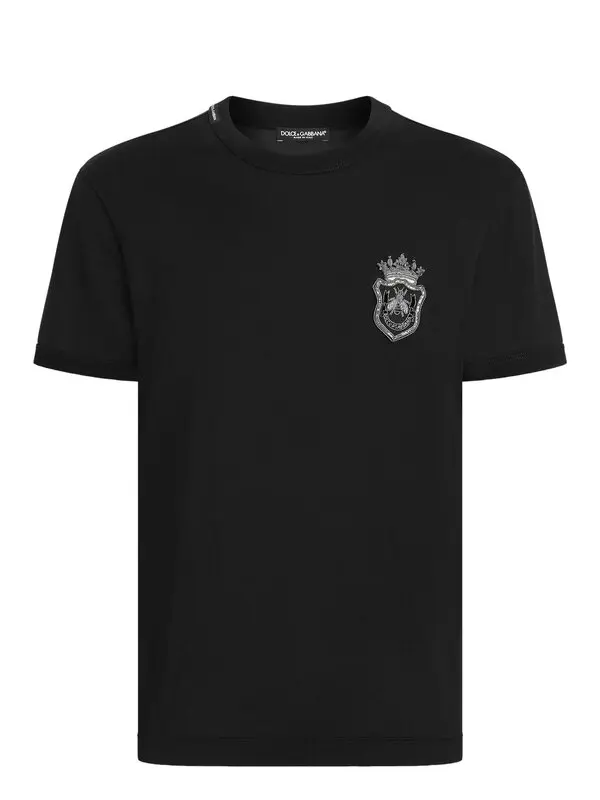 Dolce & Gabbana Cotton T-shirt With Heraldic Patch T-shirts And Polos - Black
