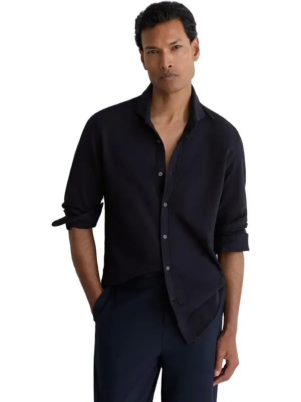 REISS Cotton-piqué Gart-dyed Shirt Regular-fit - Navy