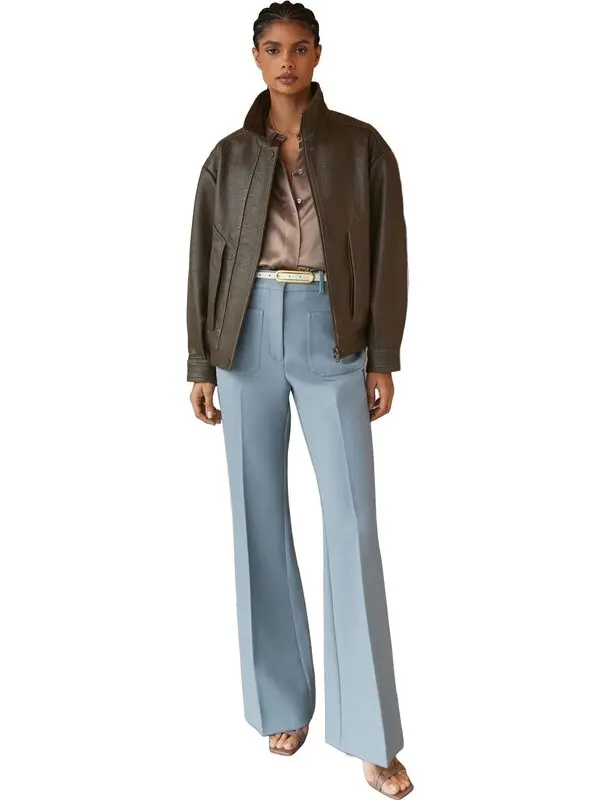 REISS Twill Patch-pocket Flared Trousers - Blue