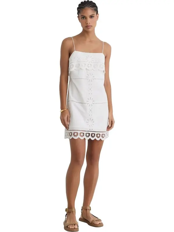 REISS Cotton Lace-detail Mini Dress - Ivory