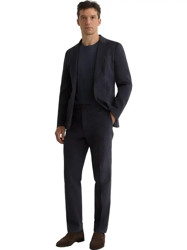 REISS Tailored-fit Brushed Twill Trousers - Navy