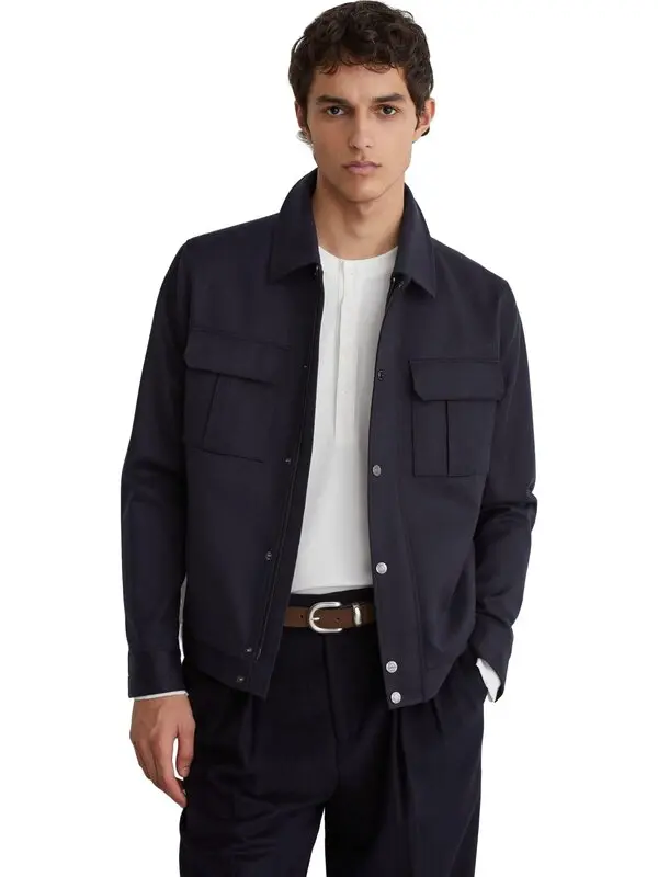 REISS Lyocell-cotton Twill Bomber Jacket - Navy