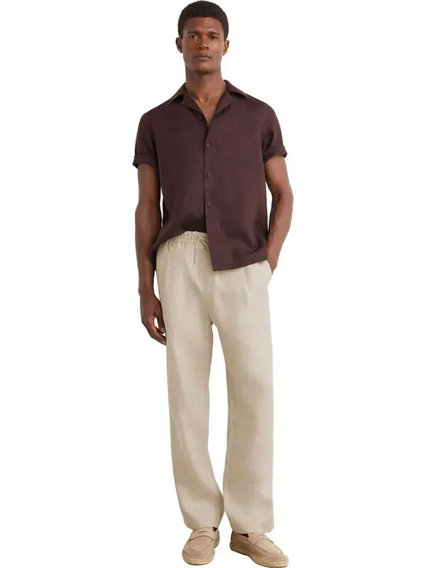 REISS Linen Relaxed-fit Drawstring Trousers - Natural