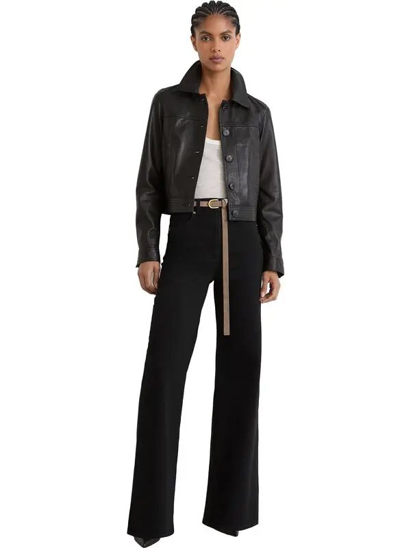 REISS Cotton- Wide-leg Jeans - Black