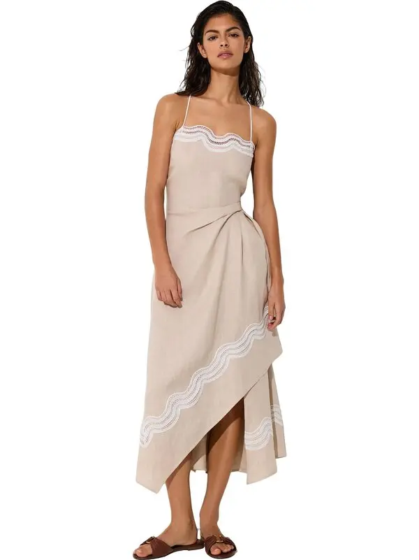 REISS Arla Linen Lace-trim Beach Dress - Beige/cream