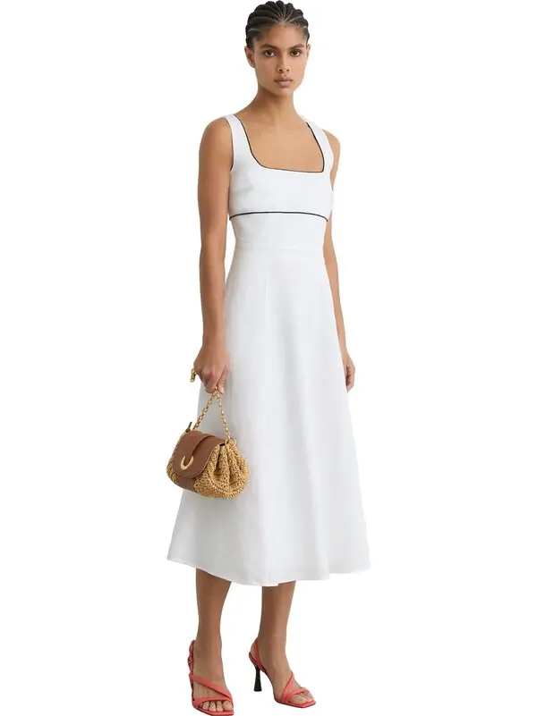 REISS Linen Contrast-trim Midi Dress - Ivory