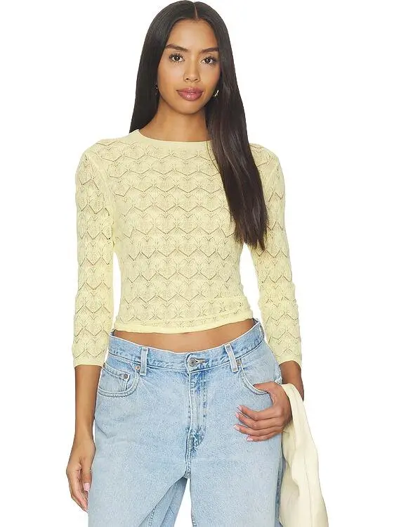 Vince Fine Lace 3/4 Sleeve Crew Neck - Yellow