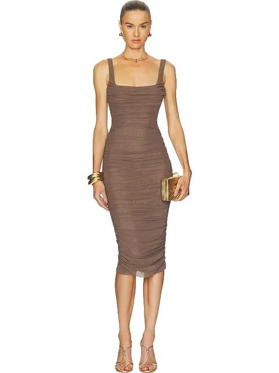 L'Agence Anya Shirred Midi Dress In . Also - Brown