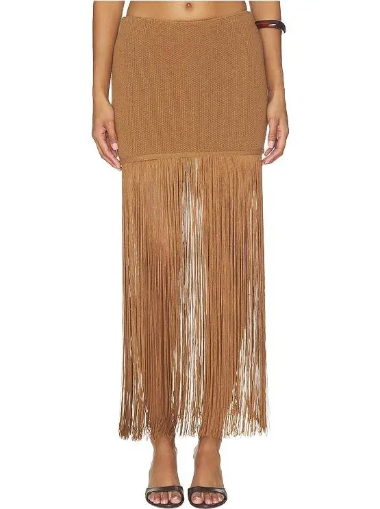 LOVERS AND FRIENDS Chrissa Fringe Skirt In . Also - Brown
