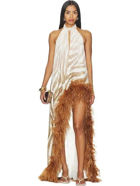 BRONX BANCO Madeline Zebra Halterneck Gown In . Also - Multi