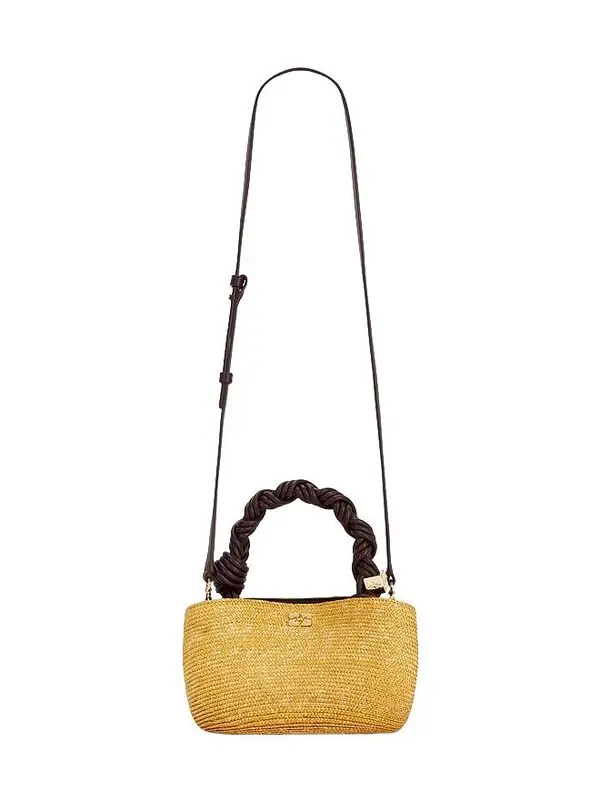 GANNI Bou Mini Straw Bag - Tan