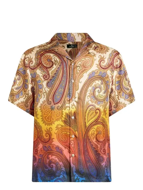 Etro Silk Bowling Shirt With Placed Degradé Paisley Print - Neutrals