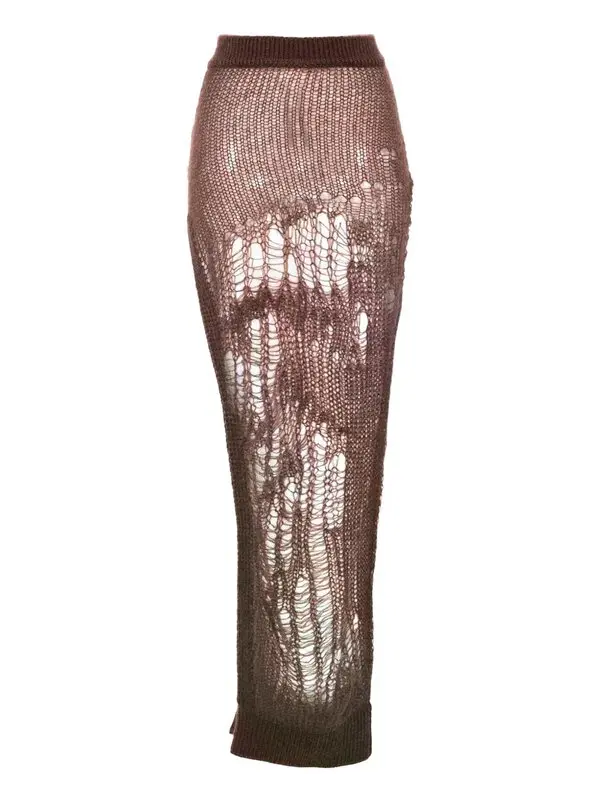Rick Owens Spider Ziggy Ripped Maxi Skirt - Brown