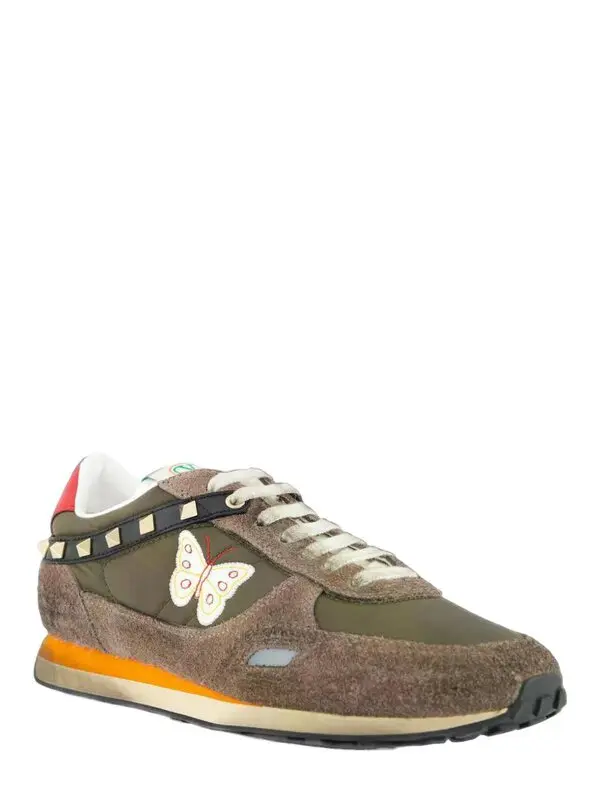 Valentino Garavani Studded Butterfly Embroidered Sneakers - Green