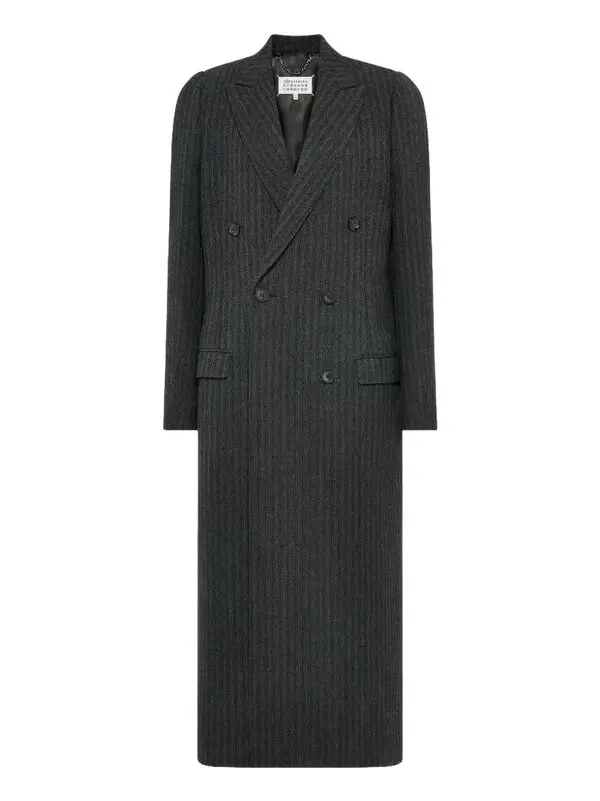 MAISON MARGIELA Herringbone-pattern Double-breasted Coat - Black