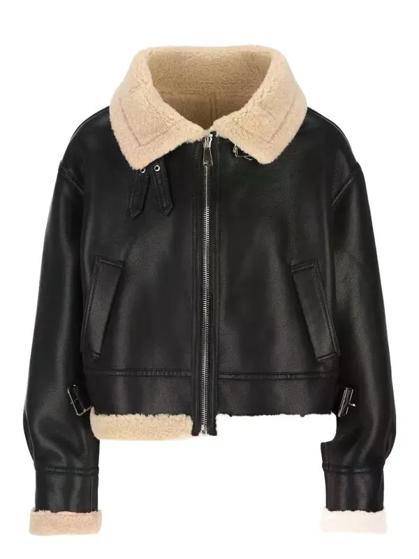 UNCOMMON Zip-up Leather Jacket With Spread Collar - Black