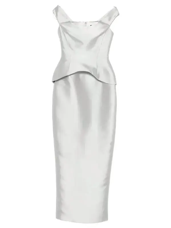 Solace London Pieta Off-shoulder Peplum-hem Maxi Dress - Silver