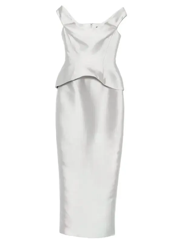 Solace London Pieta Off-shoulder Peplum-hem Maxi Dress - Silver