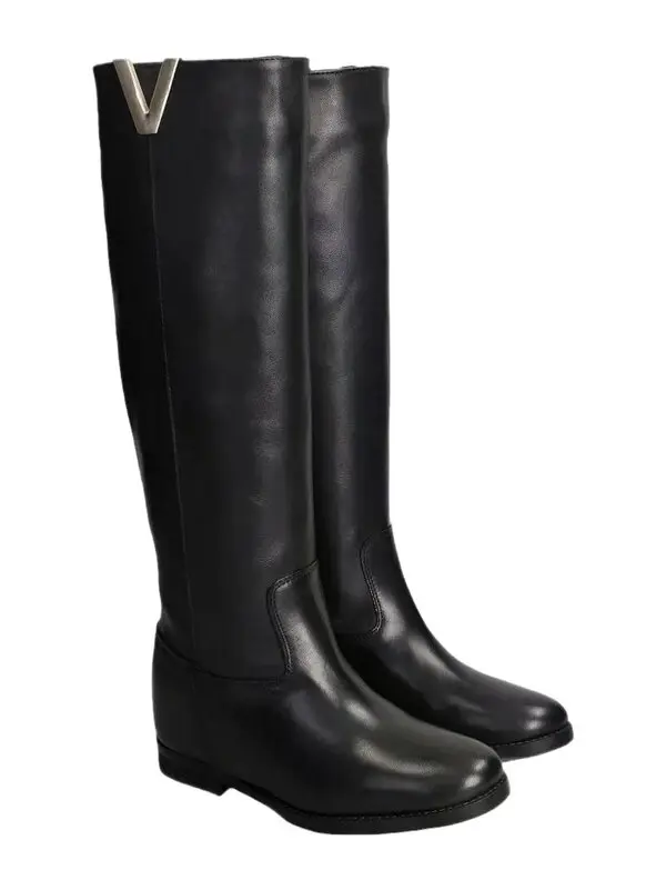 JULIE DEE Knee-high V-logo Boots - Black