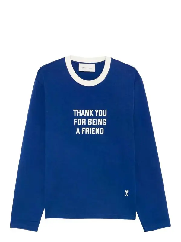 AMI Paris Slogan-print Long-sleeve T-shirt - Blue
