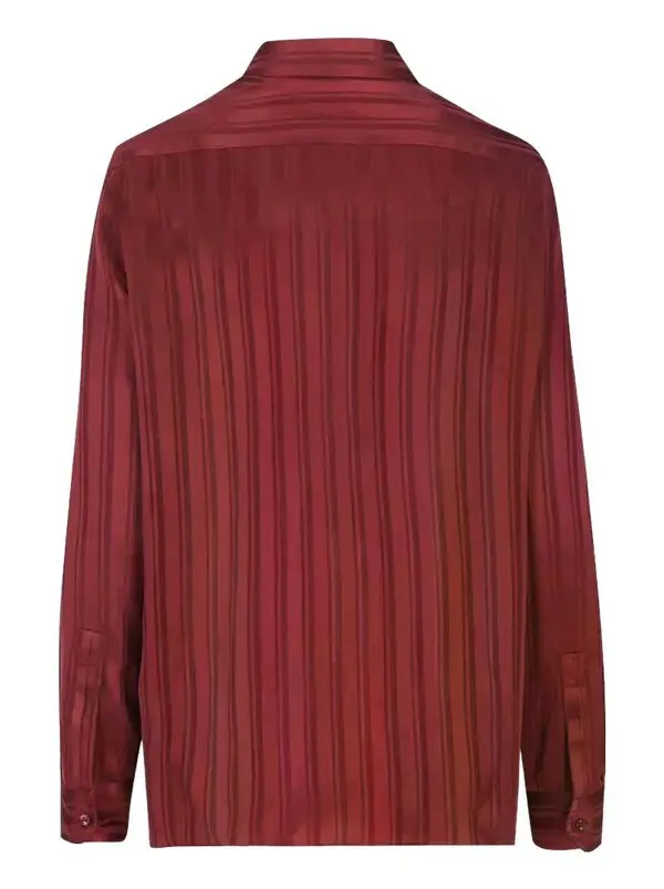 Saint Laurent Cassandre Lavallière Blouse In Striped Silk Jacquard - Red