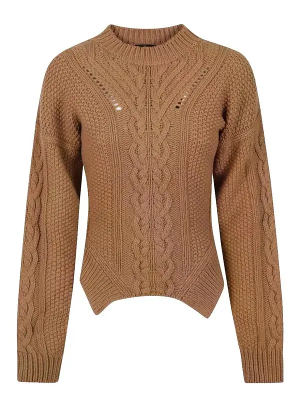 DONDUP Cable Knit Pointelle Trim Sweater - Brown