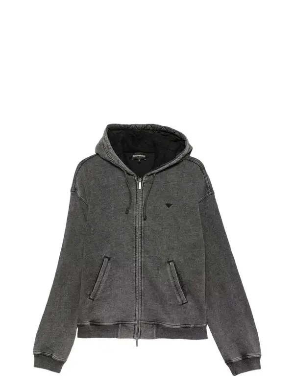 Emporio Armani Faded-effect Logo-patch Hoodie - Grey