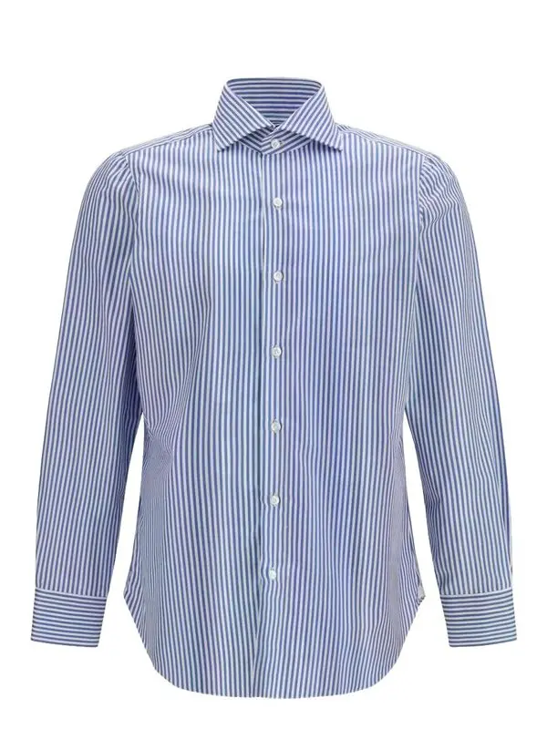 FINAMORE 1925 Striped Long-sleeve Shirt - Blue