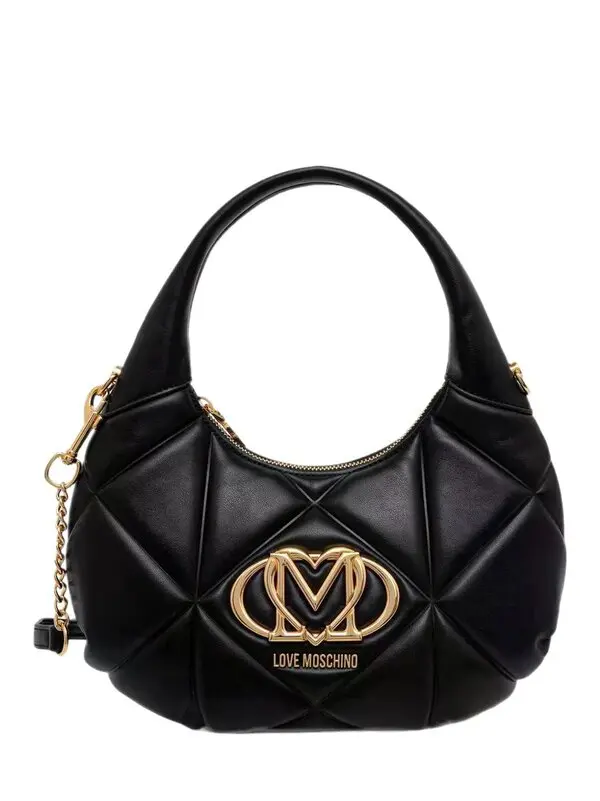 Moschino Quilted Logo-plaque Shoulder Bag - Black