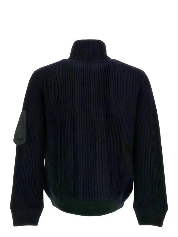 Sacai Ribbed-knit Panelled Cardigan - Blue
