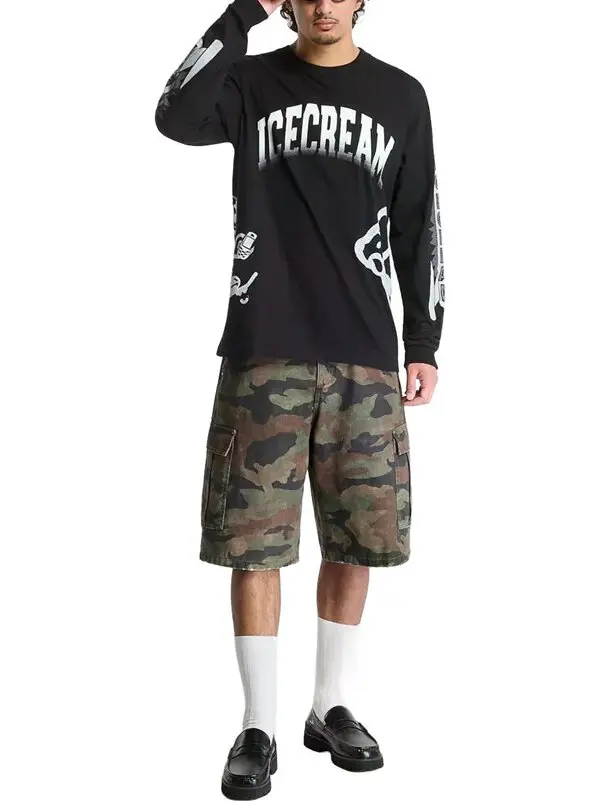 BILLIONAIRE BOYS CLUB - ICE CREAM Halftone Multi-logo Long-sleeve T-shirt - Black