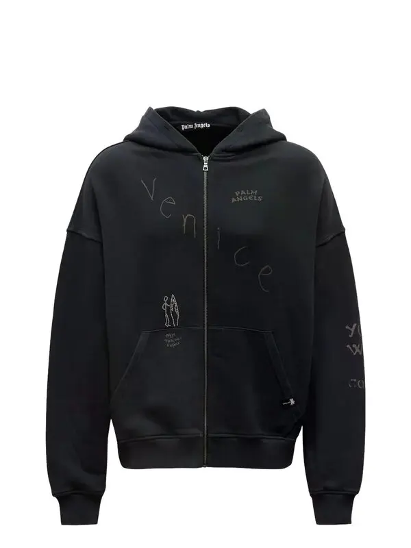 Palm Angels Embellished Logo-print Hoodie - Black