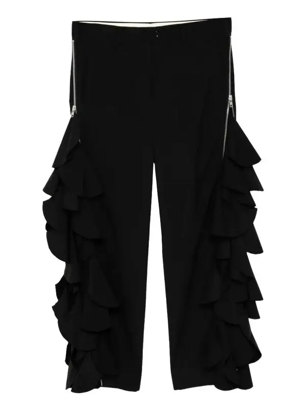 Comme Des Garçons Ruffled Zip-detail Trousers - Black