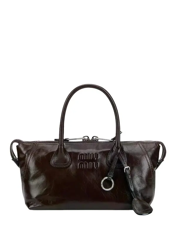 Miu Miu Logo-embossed Leather Tote Bag - Brown