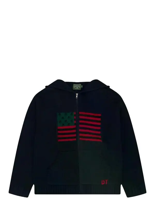 DENIM TEARS Flag Intarsia Zip-up Hooded Cardigan - Blue