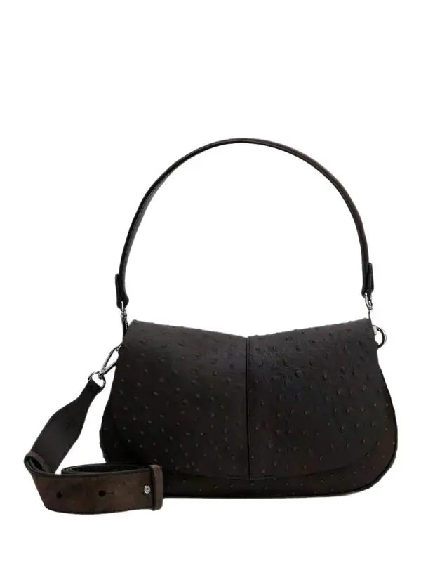 GIANNI CHIARINI Medium Helena Round Ostrich-effect Leather Tote Bag - Brown