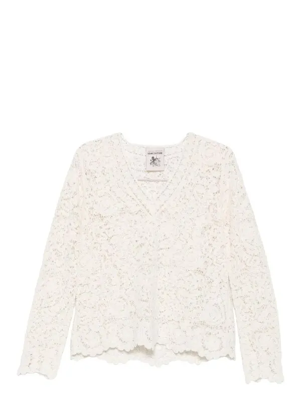 SEMICOUTURE Calanthe V-necked Lace Sweater - White