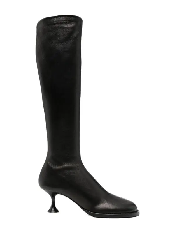 SERGIO ROSSI Leather Knee-high Heeled Boots - Black