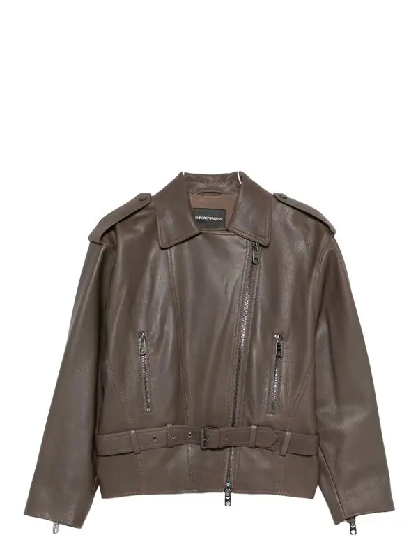 Emporio Armani Leather Biker Jacket - Brown