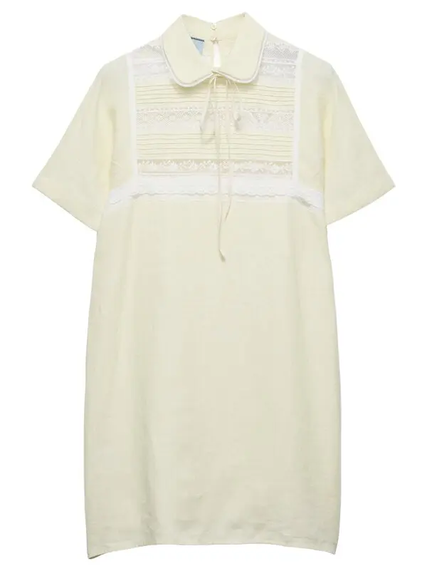 Prada Embroidered Linen Mini-dress - Vanilla